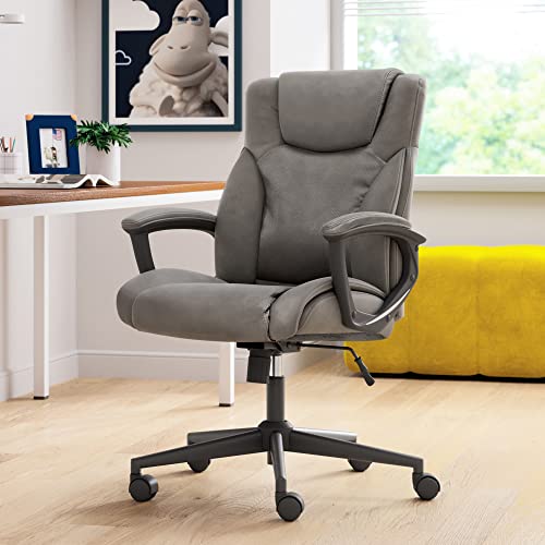 Serta Executive High Back Office Chair with Lumbar Support Ergonomic Upholstered Swivel Gaming Friendly Design, Bonded Leather, Space Gray