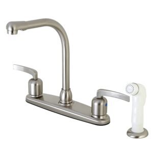 kingston brass fb718efl centurion 8-inch center set kitchen faucet with white plastic sprayer, brushed nickel