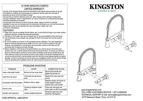 Kingston Brass GS8285DL Concord 8-Inch Center Set Wall Mount Double Handle Pull Down Kitchen Faucet, Oil Rubbed Bronze , Oil-Rubbed Bronze