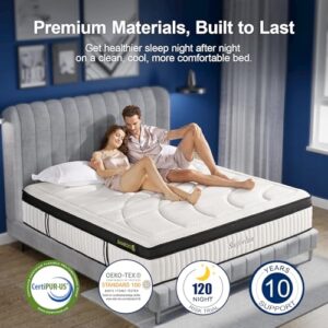 Suiforlun Full Size Mattress, 14 Inch Gel Memory Foam Hybrid Mattress with 7 Premium Layers, Euro Top Luxury Double Bed Mattress in a Box, Cooling Comfort & Pain Reilef, Medium-Firm