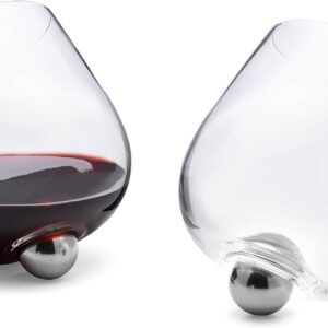 Aura Glass 14oz Stemless Aerating Wine Glasses (Set of 2) - No Spill Glass Tumblers for Red or White Wines that spin on a stainless steel ball, Coasters sold separately, Made in USA