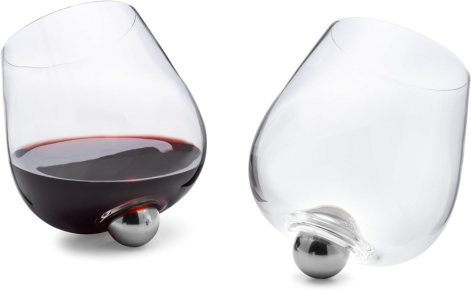 Aura Glass 14oz Stemless Aerating Wine Glasses (Set of 2) - No Spill Glass Tumblers for Red or White Wines that spin on a stainless steel ball, Coasters sold separately, Made in USA