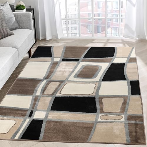 Superior Indoor Area Rug, Jute Backing, Modern Plush Rugs for Entryway, Living Room, Kitchen Floors, Bedroom, Hallway, Office Floor Cover, Abstract Rugs, Cobblestone Collection,4' x 6', Brown Beige