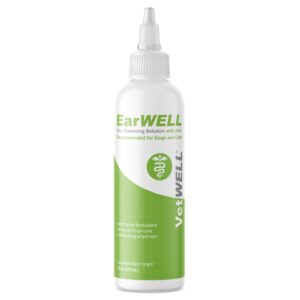 vetwell ear cleaner for dogs and cats - otic rinse for infections and controlling ear infections and odor in pets - 8 oz (cucumber melon)