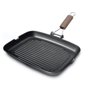 olympia supreme 10.2 x 10.2 inch / 20 x 20 cm non-stick die cast aluminum grill pan with folding handle