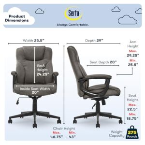 Serta Executive High Back Office Chair with Lumbar Support Ergonomic Upholstered Swivel Gaming Friendly Design, Bonded Leather, Space Gray