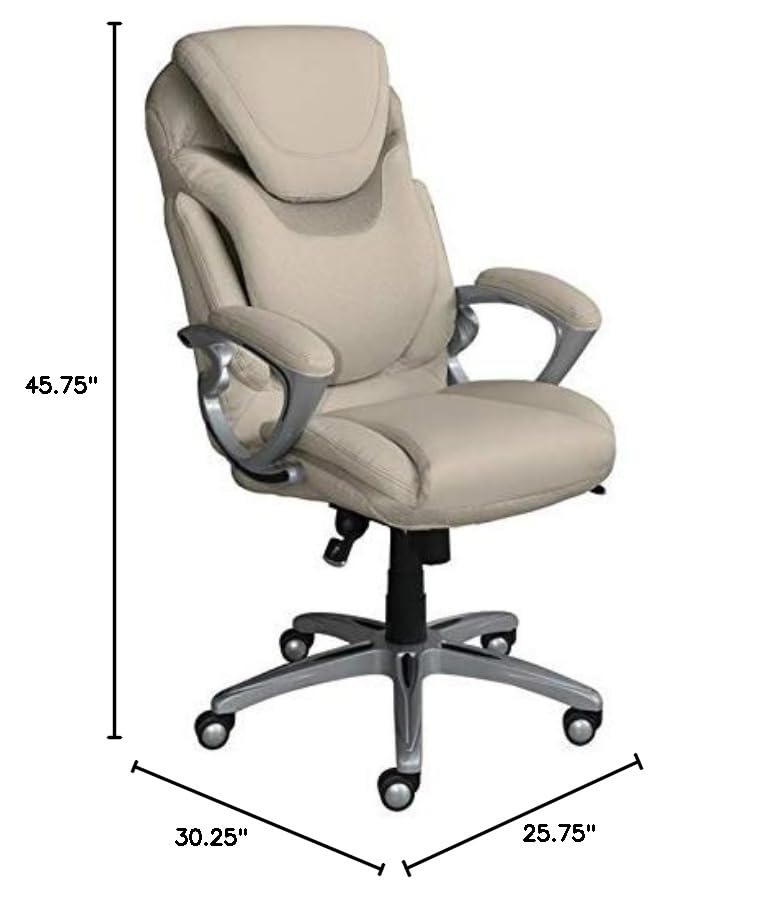 Serta AIR Health and Wellness Executive Office Chair, High Back Big and Tall Ergonomic for Lumber Support Task Swivel, Bonded Leather, Comfortable Cream