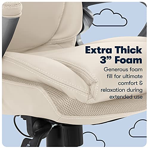 Serta AIR Health and Wellness Executive Office Chair, High Back Big and Tall Ergonomic for Lumber Support Task Swivel, Bonded Leather, Comfortable Cream