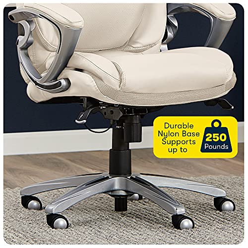 Serta AIR Health and Wellness Executive Office Chair, High Back Big and Tall Ergonomic for Lumber Support Task Swivel, Bonded Leather, Comfortable Cream