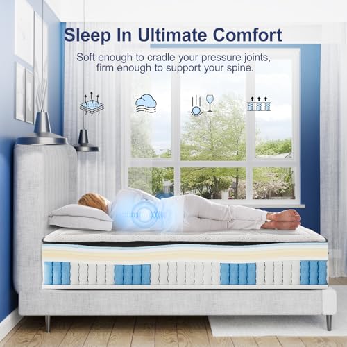 Suiforlun Full Size Mattress, 14 Inch Gel Memory Foam Hybrid Mattress with 7 Premium Layers, Euro Top Luxury Double Bed Mattress in a Box, Cooling Comfort & Pain Reilef, Medium-Firm