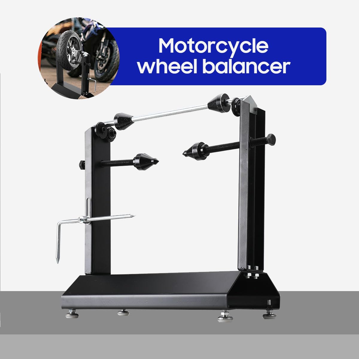 Motorcycle Wheel Balancing Stand, Tire Balancer Stand with Adjustable Truing Pointer, Heavy Duty Wheel Truing Stand for Most Motorbike Wheels Cars Parking Lot Model