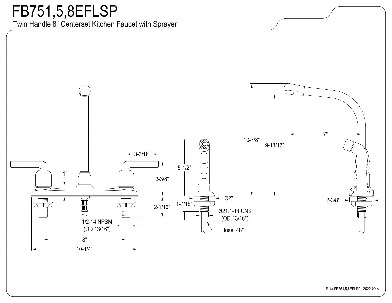 Kingston Brass FB751EFLSP Centurion 8" Centerset Kitchen Faucet, Polished Chrome