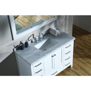 ARIEL Cambridge A049SCWRVOWHT 49" Inch Single Rectangular Sink Solid Wood White Bathroom Vanity with 1.5" Inch Edge Carrara Marble Countertop