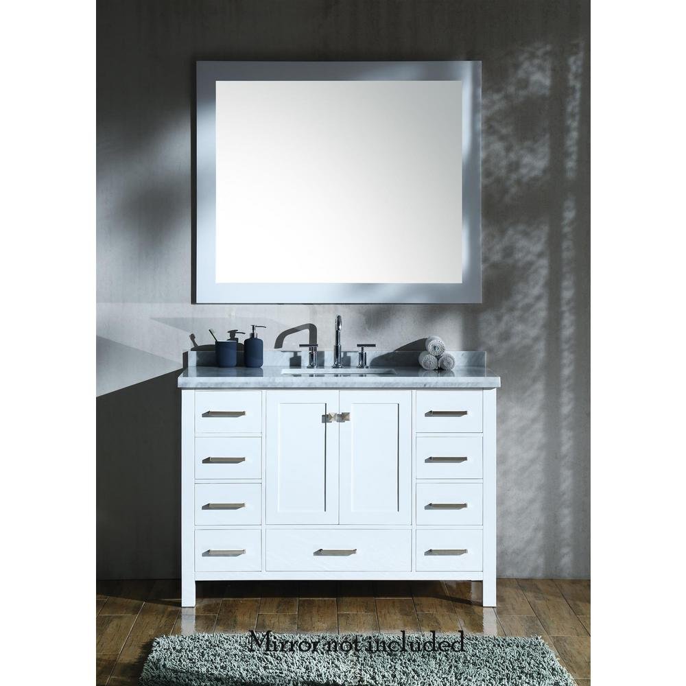 ARIEL Cambridge A049SCWRVOWHT 49" Inch Single Rectangular Sink Solid Wood White Bathroom Vanity with 1.5" Inch Edge Carrara Marble Countertop