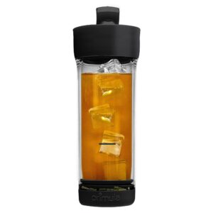 primula press and go iced tea maker, travel tumbler, infuser bottle, leak-proof flip-top lid with carry loop, dishwasher safe, made without bpa, 16-ounce, black, 1 count (pack of 1)