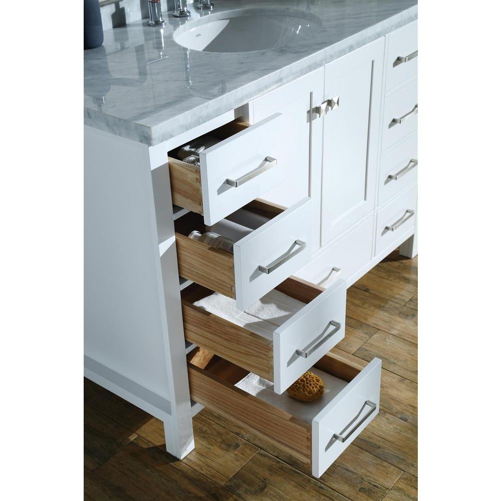 ARIEL Cambridge A049SCWRVOWHT 49" Inch Single Rectangular Sink Solid Wood White Bathroom Vanity with 1.5" Inch Edge Carrara Marble Countertop