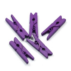 100pcs mini colored spring wood clips clothes photo paper peg pin clothespin craft clips party decoration(purple)