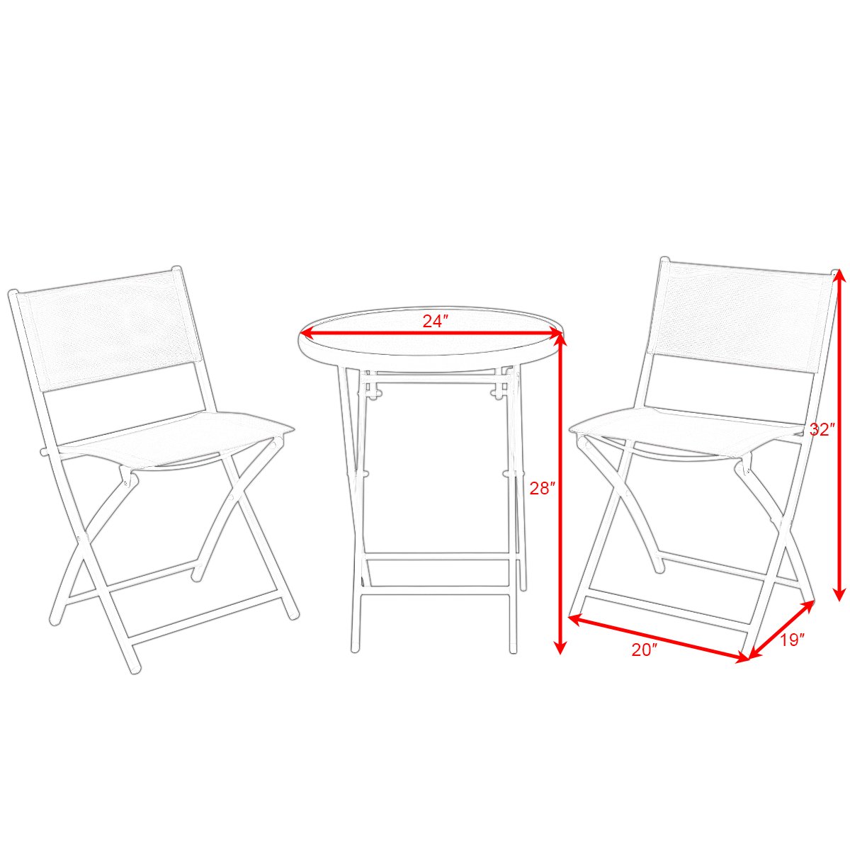 Giantex Bistro Table Set, 3 Piece Patio Bistro Set, Outdoor Folding Table and Chairs, Foldable Patio Dining Set, Porch Furniture Set Garden Backyard Metal Frame No Assembly, Red