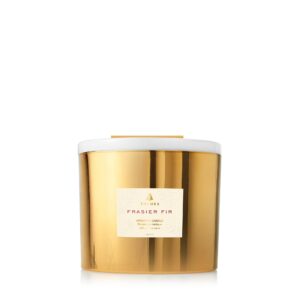 thymes frasier fir gilded gold 3-wick candle - scented candle with a crisp just-cut forest fragrance - luxury home fragrance - elegant holiday candle - gold jar candle (17 oz)