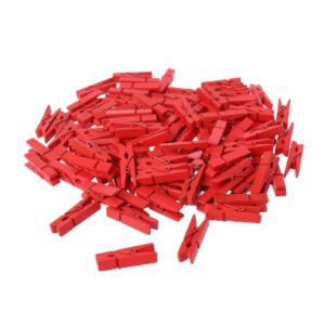 100pcs mini colored spring wood clips clothes photo paper peg pin clothespin craft clips party decoration(red)