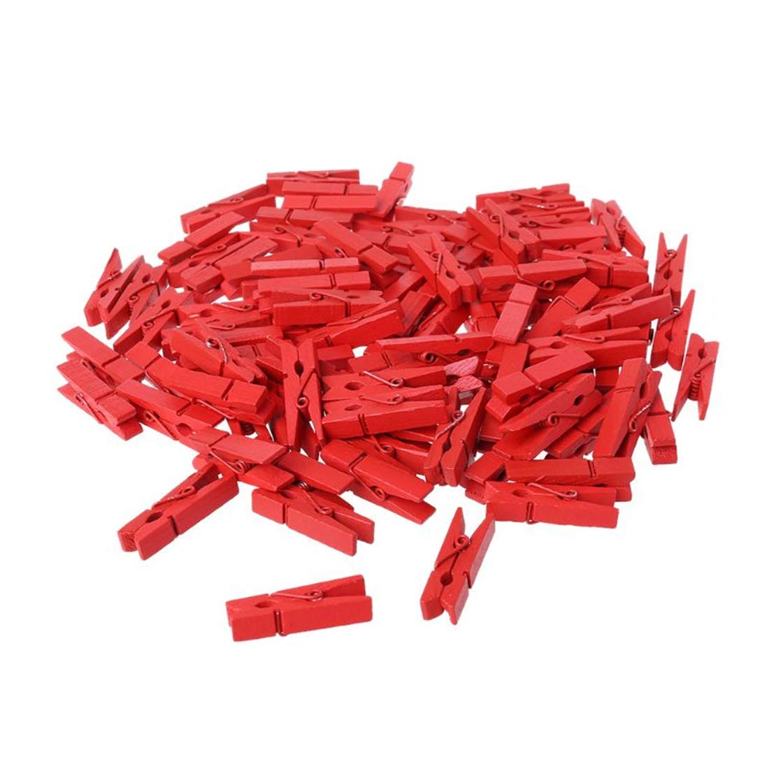 100pcs Mini Colored Spring Wood Clips Clothes Photo Paper Peg Pin Clothespin Craft Clips Party Decoration(Red)