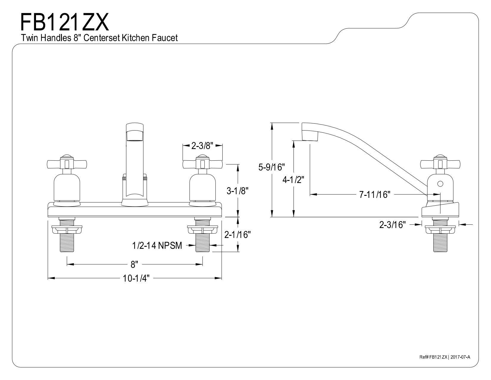 Kingston Brass FB121ZX Millennium 8" Centerset Kitchen Faucet, Polished Chrome