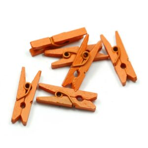 100pcs mini colored spring wood clips clothes photo paper peg pin clothespin craft clips party decoration(orange)