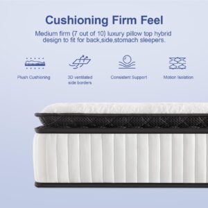 Suiforlun 12 Inch Pillow Top Hybrid Mattress Full - Cool Gel Memory Foam - 7 Zone Individually Encased Pocket Coils - Back Pain Relief - CertiPUR-US Certified - 120 Nights Trial - Full