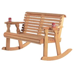 amish casual heavy duty 800 lb roll back pressure treated double rocker with cupholders (cedar stain)