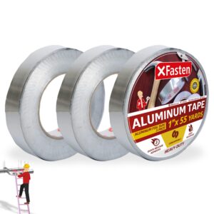 xfasten aluminum foil tape for ductwork 1 inch x 55 yards 3-pack (495 feet) 3.6mil aluminum tape for ductwork heavy duty dryer vent tape foil and seal hvac tape for ducts, high temp hvac duct tape