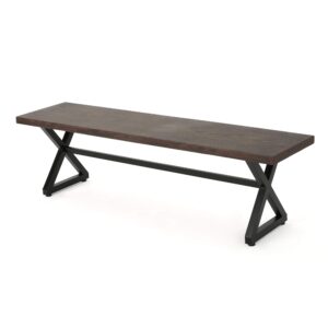 christopher knight home rolando outdoor aluminum dining bench with steel frame, brown / black