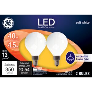 ge led light bulbs, 40 watt, soft white, g16 globe bulbs, small base 2 count (pack of 1)