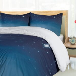 Ambesonne Night Duvet Cover Set, Ombre Inspired Sky Vibrant Stars Universe Astronomy Exploration, Decorative 2 Piece Bedding Set with 1 Pillow Sham, Twin Size, Pale Blue Dark Blue