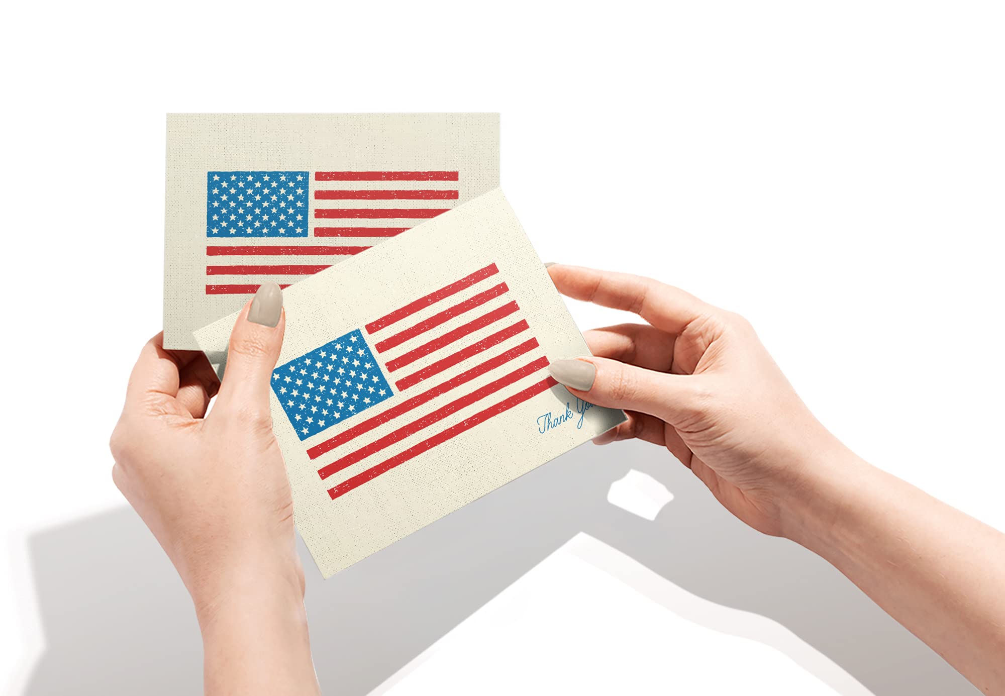 Twigs Paper - American Flag Thank You Cards - Blank Patriotic Stationary Cards w/Envelopes - Greeting Card for Veteran's Day, Memorial Day, 4th of July & More - Made In USA - 5.5" x 4.25" (Set of 12)