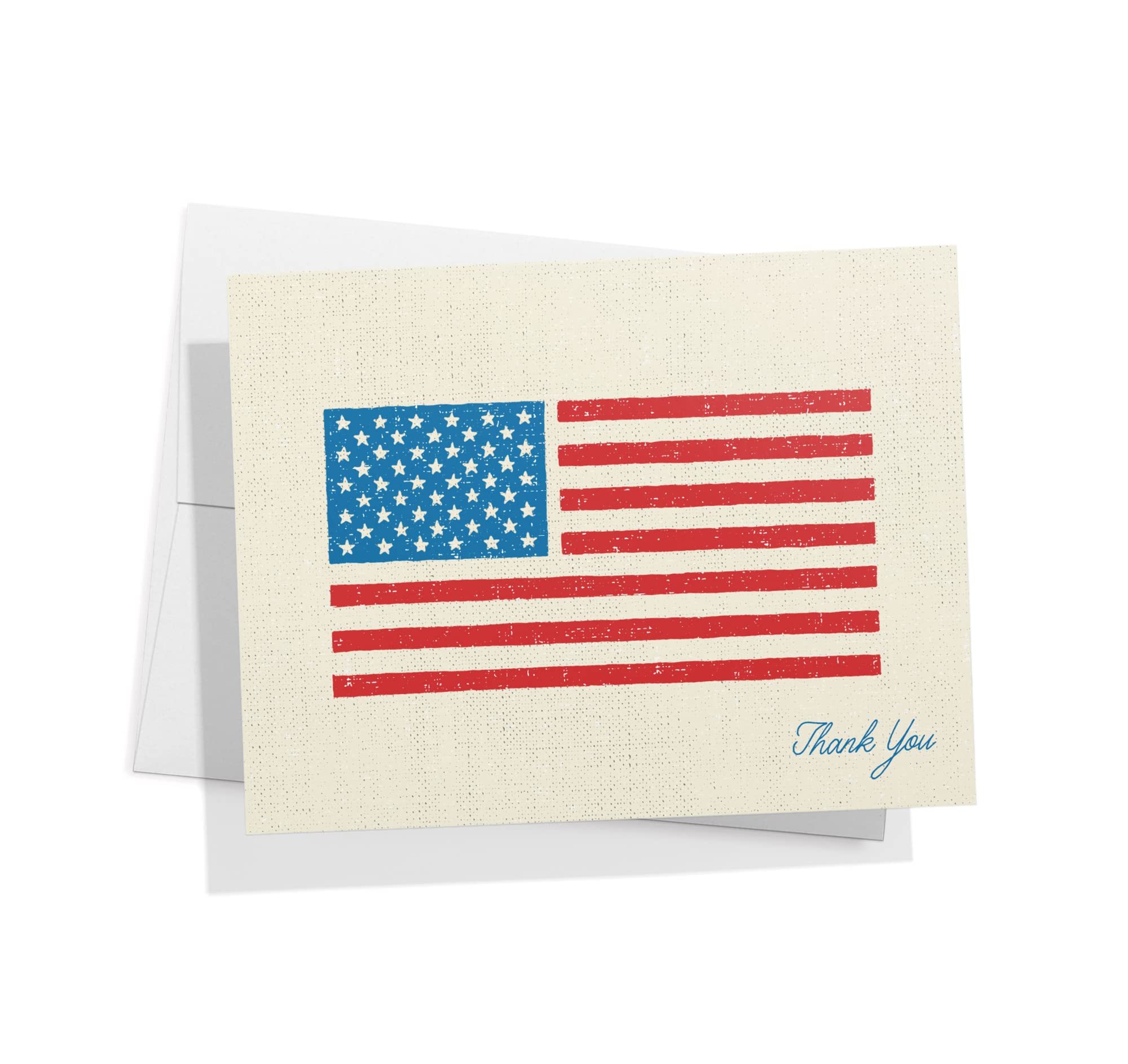 Twigs Paper - American Flag Thank You Cards - Blank Patriotic Stationary Cards w/Envelopes - Greeting Card for Veteran's Day, Memorial Day, 4th of July & More - Made In USA - 5.5" x 4.25" (Set of 12)