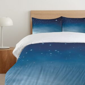 Ambesonne Night Duvet Cover Set, Ombre Inspired Sky Vibrant Stars Universe Astronomy Exploration, Decorative 2 Piece Bedding Set with 1 Pillow Sham, Twin Size, Pale Blue Dark Blue