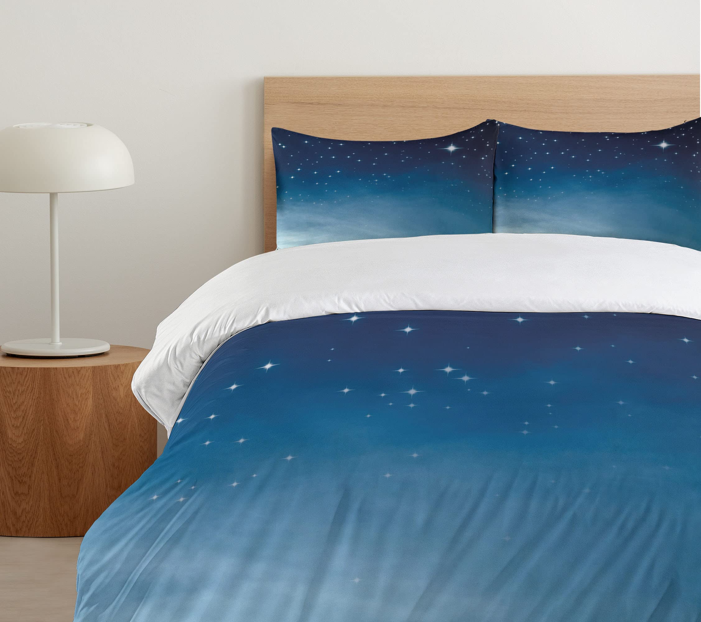 Ambesonne Night Duvet Cover Set, Ombre Inspired Sky Vibrant Stars Universe Astronomy Exploration, Decorative 2 Piece Bedding Set with 1 Pillow Sham, Twin Size, Pale Blue Dark Blue