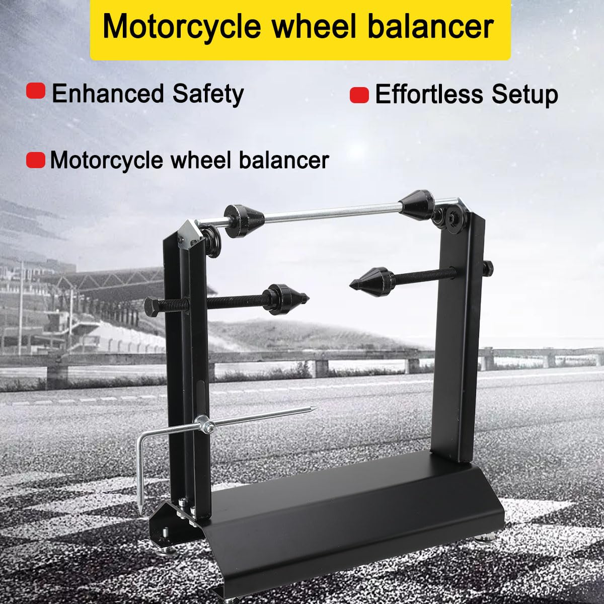 Motorcycle Wheel Balancing Stand, Tire Balancer Stand with Adjustable Truing Pointer, Heavy Duty Wheel Truing Stand for Most Motorbike Wheels Cars Parking Lot Model