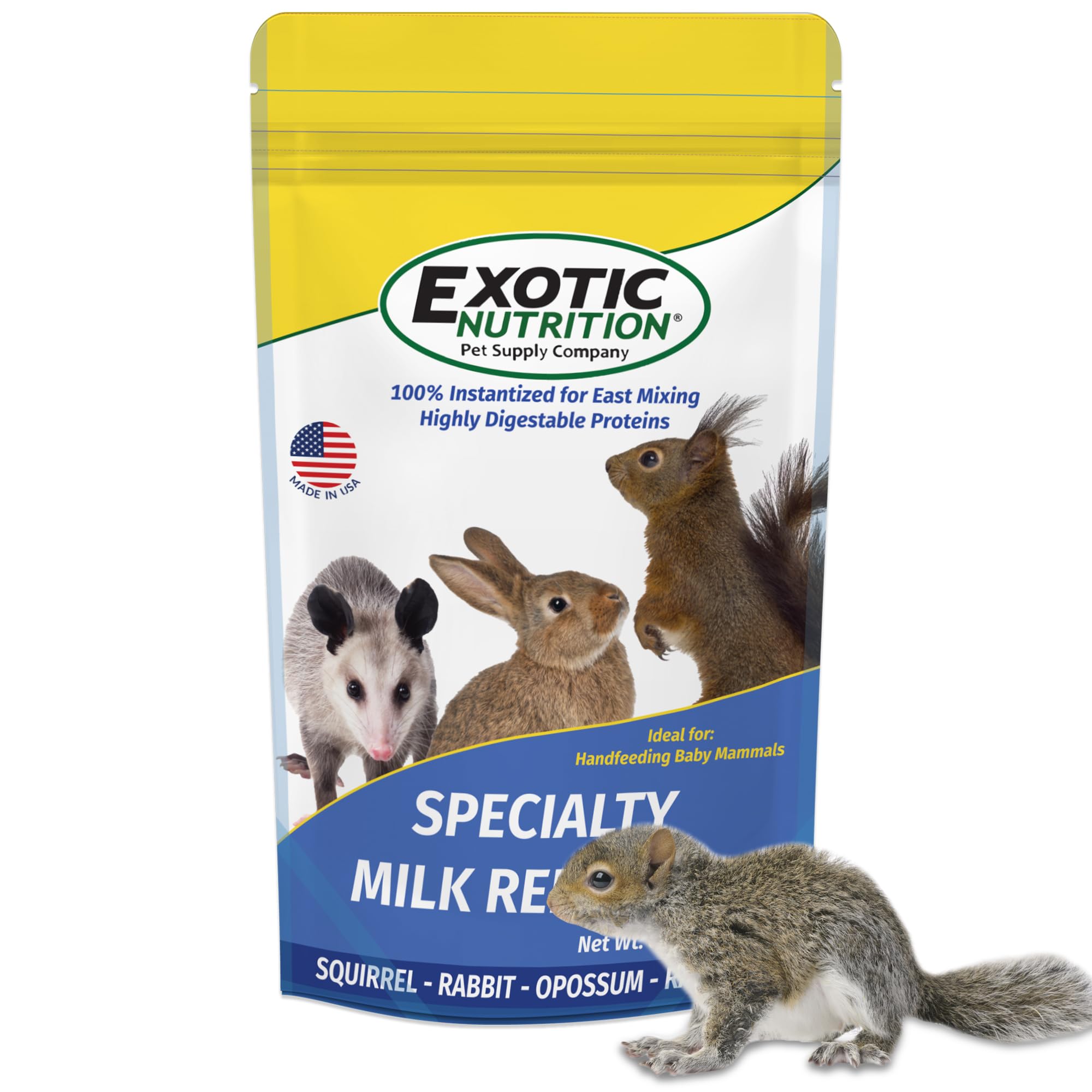 Exotic Nutrition Specialty Milk Replacer 8.8 Oz - - Healthy Powdered Formula - Ideal for Squirrel, Rabbit, Opossum, Raccoon