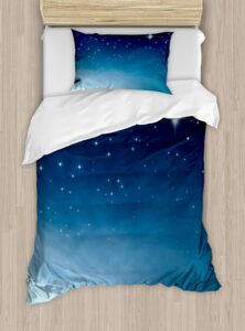 ambesonne night duvet cover set, ombre inspired sky vibrant stars universe astronomy exploration, decorative 2 piece bedding set with 1 pillow sham, twin size, pale blue dark blue