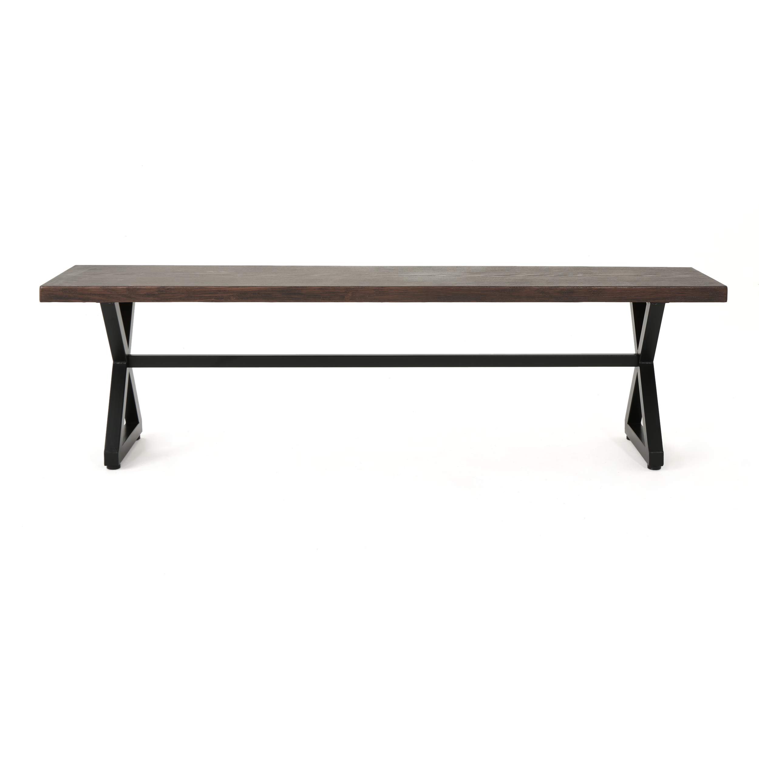 Christopher Knight Home Rolando Outdoor Aluminum Dining Bench with Steel Frame, Brown / Black