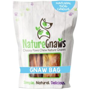 nature gnaws variety pack for large dogs (12 count) - bully sticks, beef tendons and tripe twists for dogs - natural long lasting beef dog chew bones - rawhide free