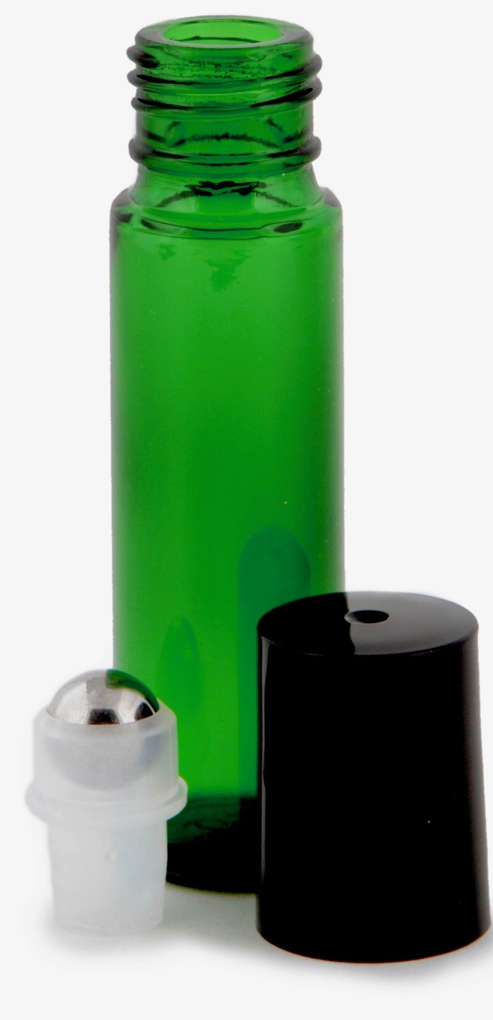 Vivaplex, 24, Green, 10 ml Glass Roll-on Bottles with Stainless Steel Roller Balls - 3-3 ml Droppers included