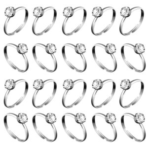 whaline 36 packs silver diamond engagement rings bridal shower rings for wedding table decorations, party supply, favor accents, cupcake toppers