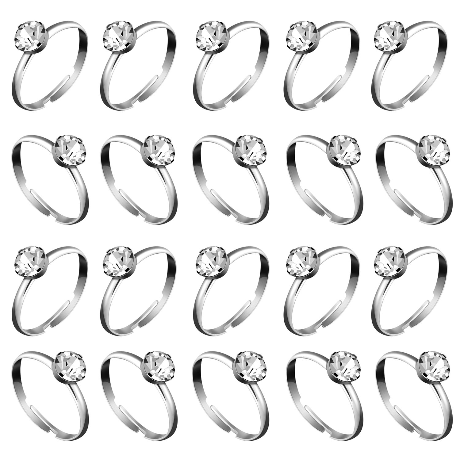 Whaline 36 Packs Silver Diamond Engagement Rings Bridal Shower Rings for Wedding Table Decorations, Party Supply, Favor Accents, Cupcake Toppers