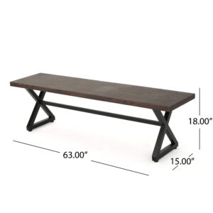 Christopher Knight Home Rolando Outdoor Aluminum Dining Bench with Steel Frame, Brown / Black