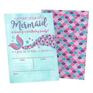 your main event prints mermaid birthday invitations - pink and purple - 20 fill-in mermaid party invitations - envelopes not included