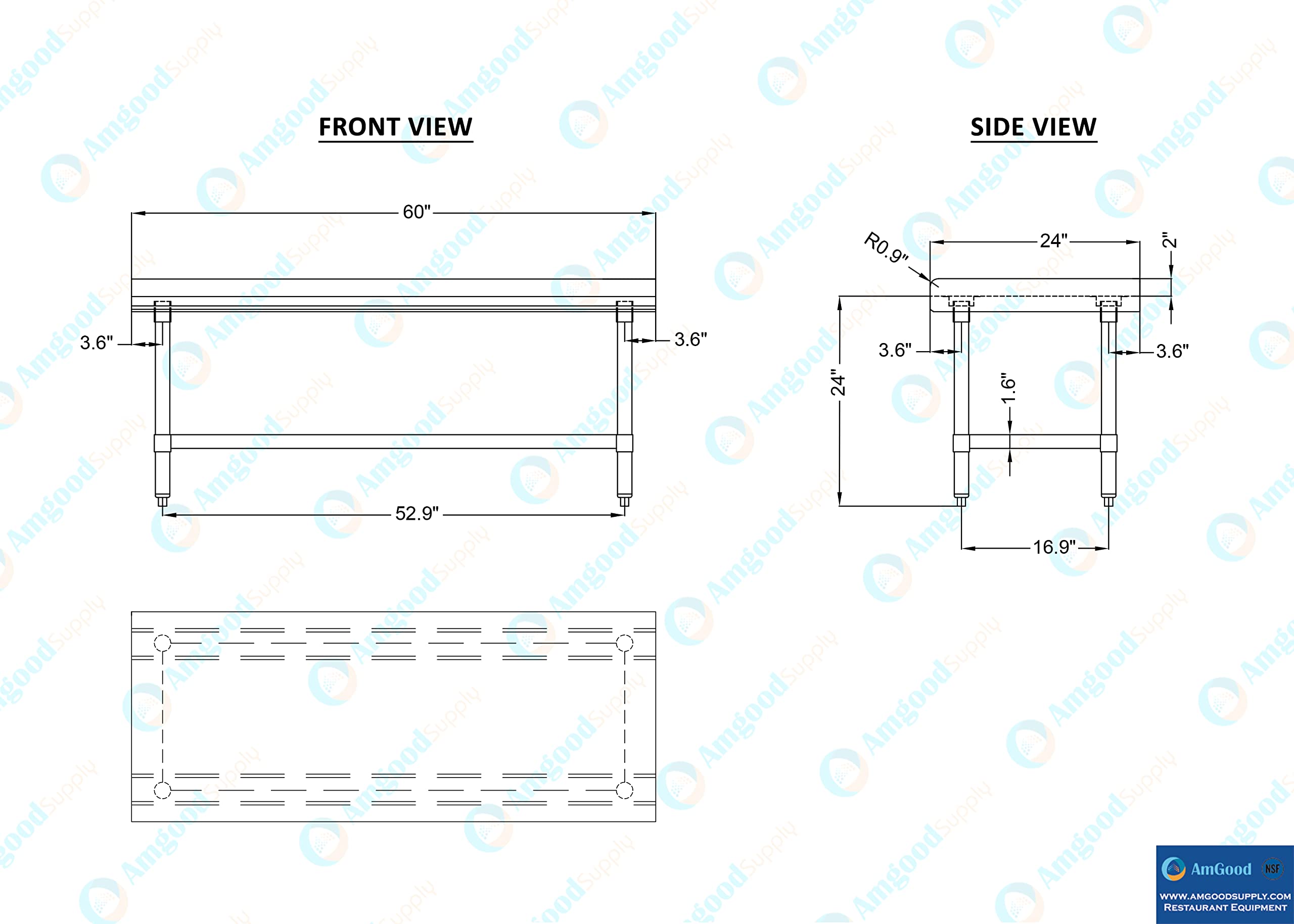 AmGood Stainless Steel Equipment Stand - Heavy Duty, Commercial Grade, with Undershelf, NSF Certified (24" Width x 60" Length)