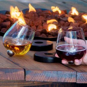 Aura Glass 14oz Stemless Aerating Wine Glasses (Set of 2) - No Spill Glass Tumblers for Red or White Wines that spin on a stainless steel ball, Coasters sold separately, Made in USA