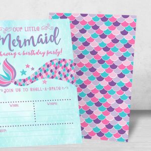 Your Main Event Prints Mermaid Birthday Invitations - Pink and Purple - 20 Fill-In Mermaid Party Invitations - Envelopes Not Included